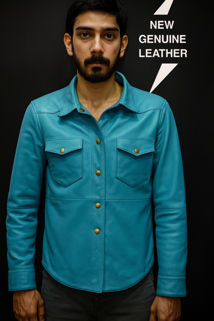 Men's Turquoise Leather Jacket - Premium Cowhide Western Style Jacket ...